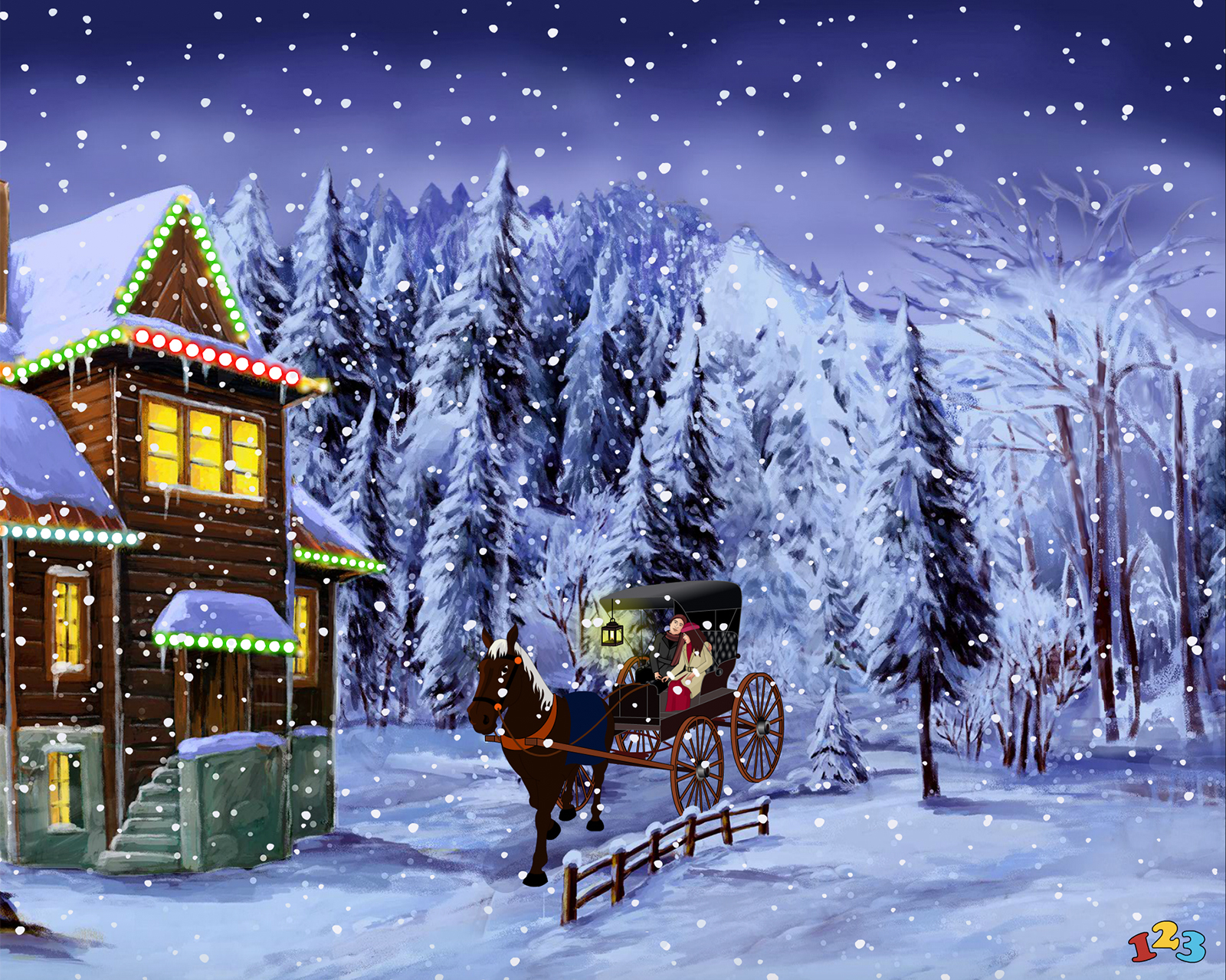 Häst och vagn - Julkort - gratis vykort fråm 123kort.se